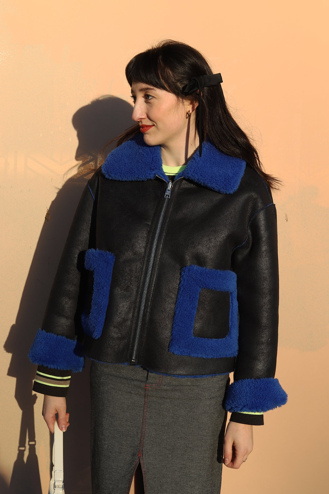 Jakke | Vera Shearling Aviator | Black & Blue – The Norah Store