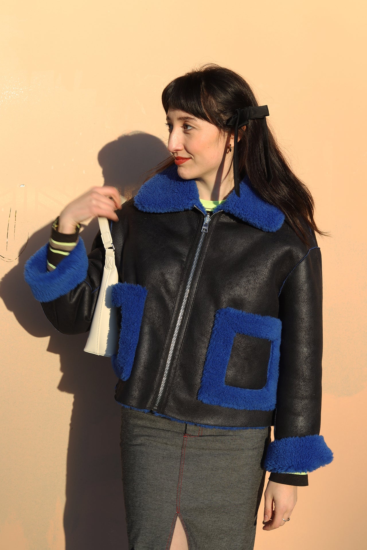 Jakke | Vera Shearling Aviator | Black & Blue – The Norah Store